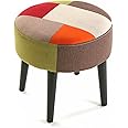 Versa Red Patchwork Taburete Redondo bajo Reposapiés para Salón o Dormitorio, Medidas (Al x L x ...
