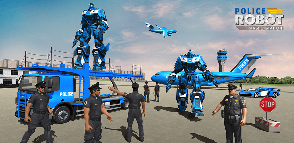 US-Polizei-Roboter-Auto-Spiel - Polizeiflugzeug-Transport : Amazon.de ...