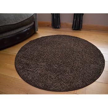 AHOC 120cm Dark Brown Round Circle Plain Modern Shaggy Rugs Mats ...