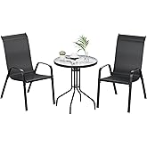 SONGMICS 3-Piece Garden Patio Furniture Set, Glass Top Table and 2 ...