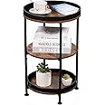 YEAKOO Industrial Nordic End Table, 3-Tier Round Side Table with Storage Shelf Edge Protection ...