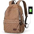 Muzee Canvas Backpack with USB Charging Port for Men Women, Lightweight ...