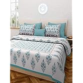 BedZone 100% Cotton Rajasthani Jaipuri Traditional Floral King Size Double Bedsheet with 2 ...