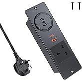 Black Recessed Desk Socket with Wireless Charging & 2-Socket Power ...