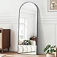 BONEWEI Arched Full Length Mirror, 165x60cm Full Body Free Standing Mirrors Black Aluminium ...