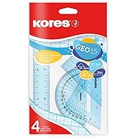 Kores - Geo15: 4 Pcs Maths Set for Students, Plastic Geometry Set with ...