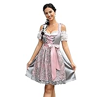 KOJOOIN Trachtenkleid Dirndl Kurz Damen Midi für Oktoberfest 3tlg.- Drei Teilig: Kleid, Bluse ...