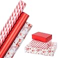 HBell Red Metallic Wrapping Paper Rolls, 3 Rolls 43cm x 3m, Red Gift ...