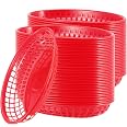 MUKCHAP 60 PCS Red Plastic Fast Food Basket, 23 x 14.5 x 4cm Oval Fast ...