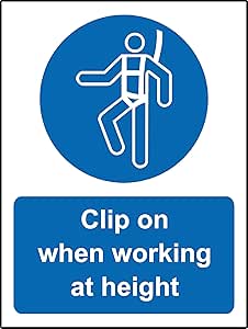 Mandatory signs Clip on when working at height Safety sign - Self ...