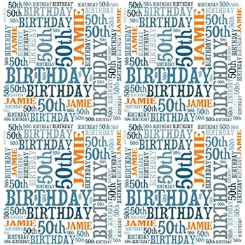 50th Birthday Wrapping Paper, 2 Sheets and 1 Matching Tag (White ...