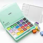 HIMI Twin Cup Jelly Gouache Paint Set with 3 Paint Brushes, 48 Colors ...