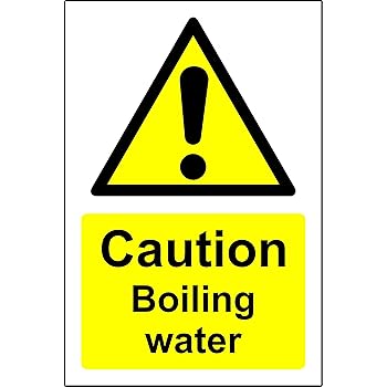 Warning boiling water safety sign - Self adhesive sticker 100mm x 70mm ...