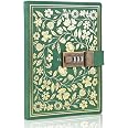 Mazeran Flower Lock Journal, Vintage Leather Hard Cover Floral Golden ...