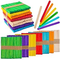VGOODALL 400PCS Coloured Wood Craft Sticks, 7 Bright Colour Natural ...