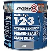 Zinsser Bulls Eye 1-2-3 Primer-Sealer & Stain Killer 1 Litre Ready Mixed Colour - White : Amazon ...