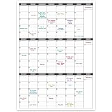Large Wall Calendar Undated - Three Monthly Dry Erase Reusable Wall ...
