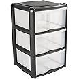 3 Drawer Plastic Storage Tower Unit, Black & Clear - Large - 3 x 20L ...