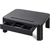 BONTEC Monitor Stand with Drawer, 3 Height Adjustable PC Monitor Riser ...