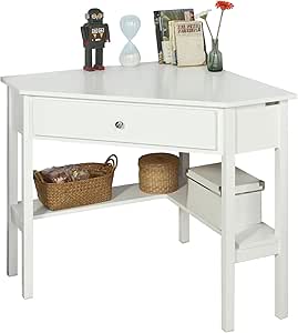 SoBuy FWT31-W, White Corner Desk, Triangle Table Desk with Drawer, Home ...