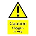 Caution oxygen in use Safety sign - Self adhesive sticker 200mm x 150mm ...