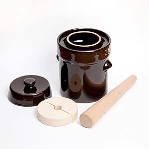 Kenley Fermentation Crock Jar 2 Liter - Stoneware Pot for Fermenting or ...