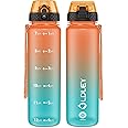 OLDLEY 1L/32oz Sports Water Bottle with Straw, 1000ml Motivational Drinks Bottle with Time ...
