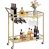 Beautify Copper Bar Trolley - Mirrored Drinks Trolley 2 Tier Cart With ...