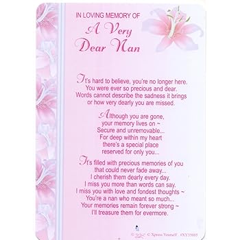 In Loving Memory Of A Special Nan Graveside Grave Card Keepsake Poem ...