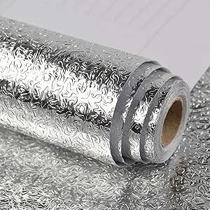 VEELIKE Sticky Back Plastic Roll Aluminum Foil Effect Wallpaper Kitchen ...