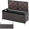 GiantexUK 128L Garden Storage Box, Weatherproof Rattan Deck Box with ...
