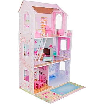 KidKraft 65092 Maison de poupées en bois Kayla incluant accessoires et mobilier, 3 étages de jeu ...