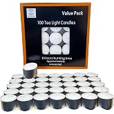 Zuvo [ 100 Pack] Tea Light Candles 8 Hour Burn Time White Unscented 3 ...