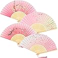 AWCIGG Lot de 4 Eventail Tissu Bois Plié Chinois Eventails Pliants Soie ...