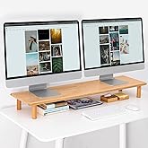 Aothia Dual Monitor Stand Riser,Wooden Desktop Organizer Stand with ...