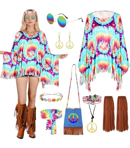 Days Gone Ladies Tie Dye 1960s Hippy Costume Womens 60s 70s 1970s Go Go ...