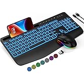Wireless Keyboard and Mouse Set, 7 Colored Backlit, Wrist Rest ...