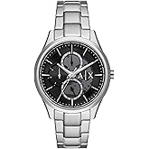 Buy Armani Exchange Hampton Analog Black Dial Silver Band Men's ...