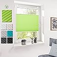 Deswell Pleated No-Drill Blind, Klemmfix, Green, W 75 x H 110 cm, Fabric Sun Protection, Easy to ...