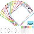 12 pcs Reusable Dry Erase Pockets, 31pcs Dry Erase Pockets Set, Clear ...