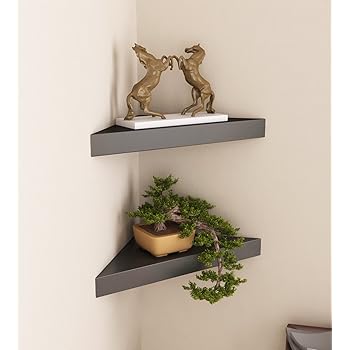 Home Sparkle Wooden Corner Wall Shelves (Set of 2, Black): Amazon.in ...