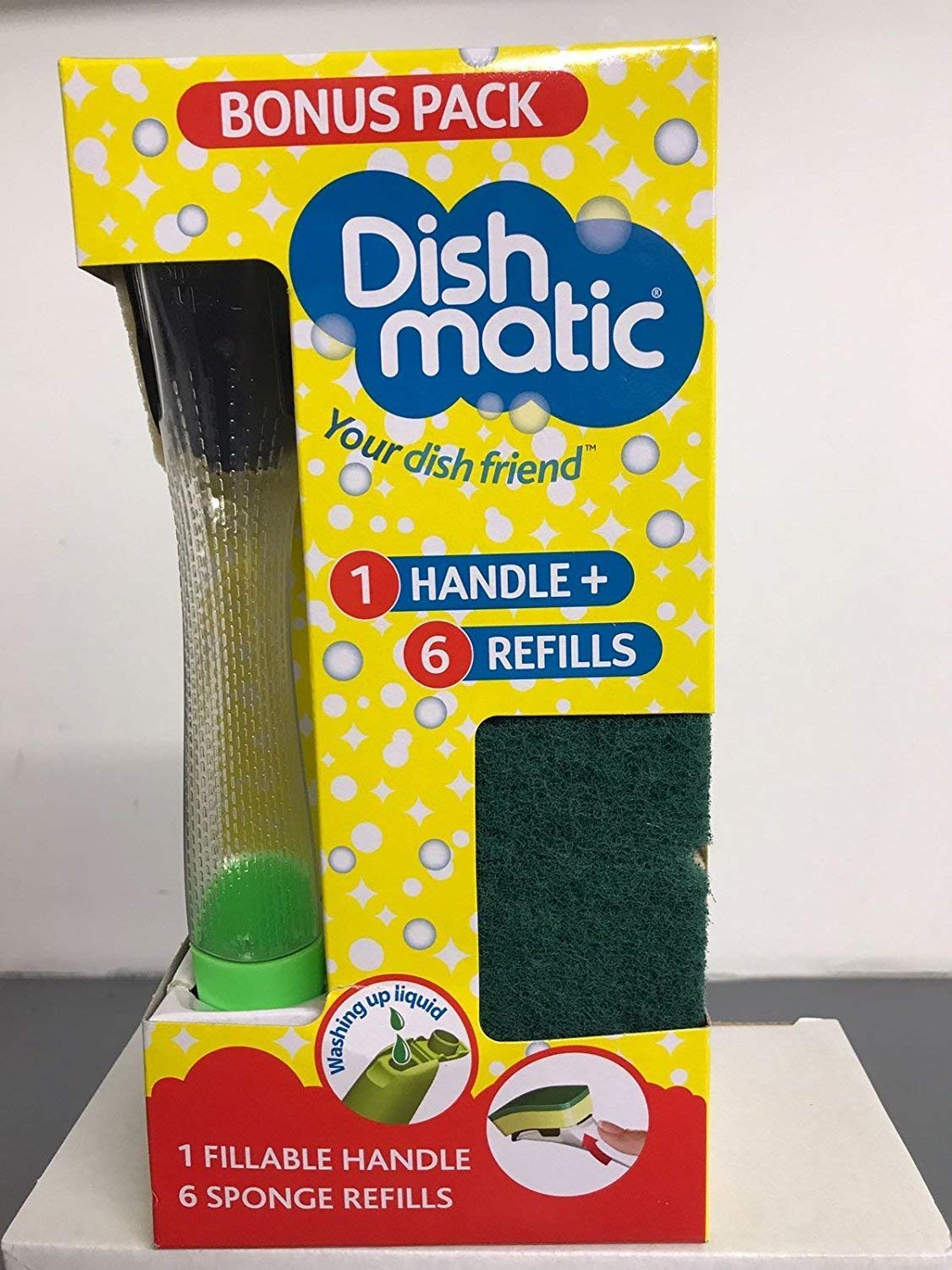 Dishmatic Bonus Pack 1 Fillable Handle and 6 Green Sponge Refills ...