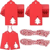 100pcs Christmas Kraft Paper Gift Tags, Red Gift Tags with Hollow ...