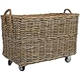 Wovenhill Kubu Rattan Rectangle Large Storage Log Basket with Wheels ...