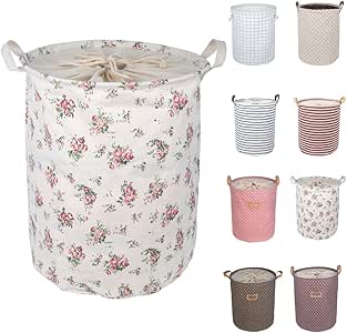 dokehom Baumwolle Leinen Aufbewahrung Eimer, rund Wäschekorb, Textil ...
