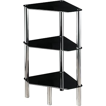 Black Glass Chrome and Steel 3 Tier Corner Table Shelf Unit: Amazon.co ...