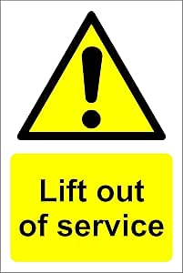 Lift out of service Elevator Safety sign - 1.2mm Rigid plastic 200mm x ...