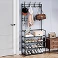 wolpin 4 Tier Shoe Rack with 8 Utilities Hooks for Hallway Handbag, Hat ...