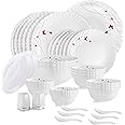 Cello Opalware Dazzle Lush Fiesta Dinner Set, 37 Units, White |Opal Glass Dinner Set for 6 ...
