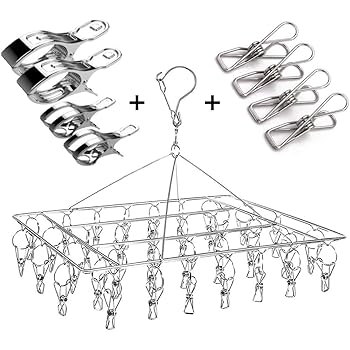 Stainless Steel Sock Drying Rack, Swivel Hook Wind-proof Clothes Hanger ...